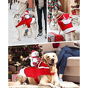 Lewondr Dog Christmas Costume,Winter Snowman Shaped Doll Riding on Dog Apparel Party Dressing Up Clothing for Pet Christmas Riding Outfit for Dogs Antler Hoodie Clothes Xmas Costumes,XX-Large Size,Red