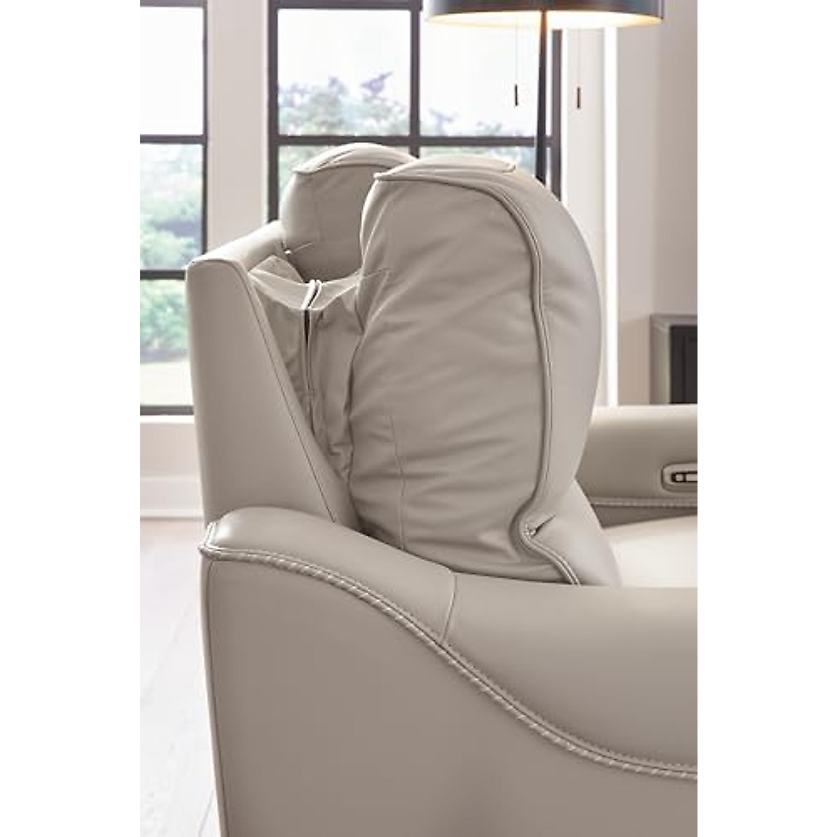 Signature Design by Ashley Mercomatic Casual Leather Match Wall Hugger Power Reclining Sofa with Adjustable Headrest and USB Ports, Light Gray