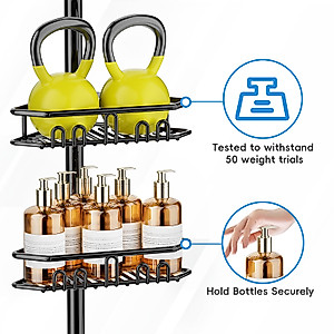 Yaonunoon Corner Shower Caddy Tension Pole- 4-Tier Adjustable Rustproof bathroom shower organizer- 62-115 Inch - 2024 New Adjustable Bathtub Organizer Shelves