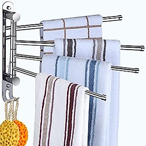 Swivel Towel Rack for Bathroom OHIYO 14inch 4 Arm Swing Out Towel Rack Wall Mounted SUS304 Stainless Steel Space Saving Swing Arm Towel Rack Towel Holder for Bathroom