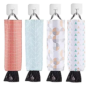 Plastic Bag Holder 4 Pack Grocery Bags Holders, Wall Hanging Large Grocery Bag Storage Dispenser Shopping Bag Carrier Holder Organizer, Folding Recycling Garbage Bag Holder for Trash Bags with 4 Hooks