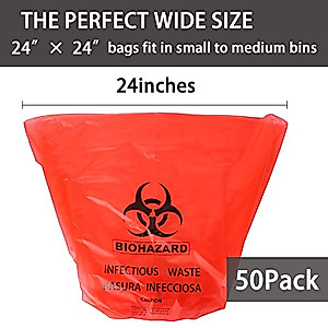 Biohazard Bags –10-Gallon Heavy-Duty Biohazard Garbage Bags – 50-Pcs Biohazard Waste Disposal Bags – Thick and Durable Trash Bags for Safety Waste Disposal – Medical-Grade Waste Bags