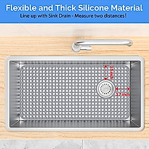 Silicone Sink Protector for Kitchen Sink-MOSTWOGO 28.1''x14.3'' Kitchen Sink Mat for Bottom of Stainless Steel/Porcelain Sink,Side Drain, 1PCS No-Slip Sink Grid Grate Accessories(Grey)