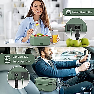 Vabaso Electric Lunch Box Food Heater, 60/80/100W Heated Lunch Box for Adults Car/Truck Home/Work, 1.8L/61oz Food Warmer Heating Lunch Box with Removable Stainless Steel Container, 12V/24V/110V220V