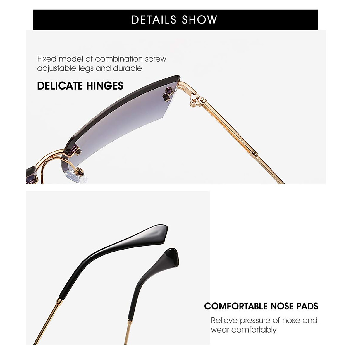 HEPTAGRAM 7 Rimless Rectangle Sunglasses for Women Square Fashion Frameless Small Vintage Buffs Glasses for Men shades (Brown)