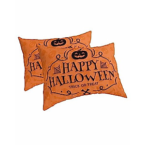 Edwiinsa Halloween Pillow Covers King Standard Set of 2 Bed Pillow, Trick or Treat Fall Pumpkin Orange Plush Soft Comfort for Hair/Skin Cooling Pillowcases with Envelop Closure 20''x36''
