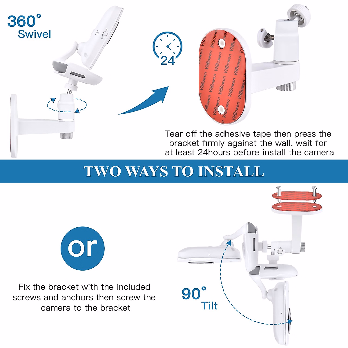 Adjustable Baby Monitor Wall Mount for VTech VM819, Baby Monitor Holder, Indoor Security Camera Mount for Crib Nursery, Perfect View Angle and Easy Installation-White