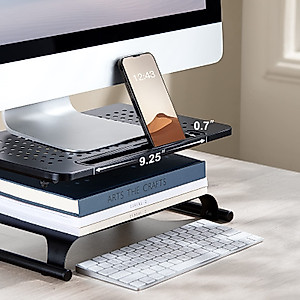 LORYERGO Monitor Stand, Monitor Riser, Computer Stand with Media Solt, Laptop Riser with Vents, 2 Tier Monitor Stand Riser with Storage for Printer/PC, Desktop Stand Organizer - Office & Home