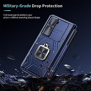 WSKEN for Samsung Galaxy Z Fold 5 Case with S Pen Holder [Built-in Privacy Screen Protector] [Hinge Protection][Slide Camera Cover][360° Ring Magnetic Stand] Heavy Duty Protective Phone Cover-Blue