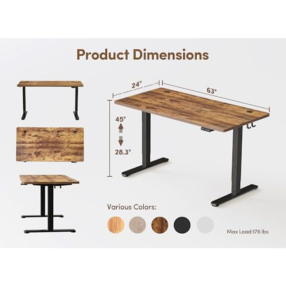 BANTI 63'' Standing Desk, Electric Stand up Height Adjustable Home Office Table, Sit Stand Desk with Splice Board, Rustic Brown