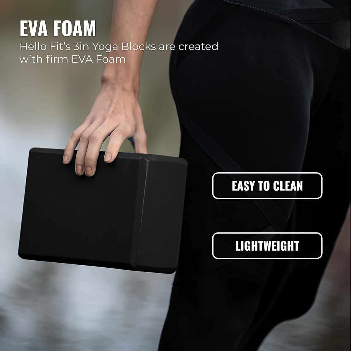 Hello Fit 3" Yoga Block, 10 Pack Bulk EVA Foam Yoga Blocks, Firm and Supportive Yoga Brick for Schools and Studios, Balance Foam for Stretching, Pilates, and Workout, 3" x 6" x 9", Black