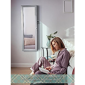 LUXFURNI Jewelry Armoire Organizer, Wall/Door Mounted Cabinet with Full Length Mirror (Grey)