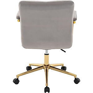 MFD LIVING Velvet Home Office Desk Chair, Upholstered Adjustable Swivel Task Chair with Wheels, Tufted Mid-Back Computer Chair with Arms, for Study Living Room Vanity (Grey, Gold Base)