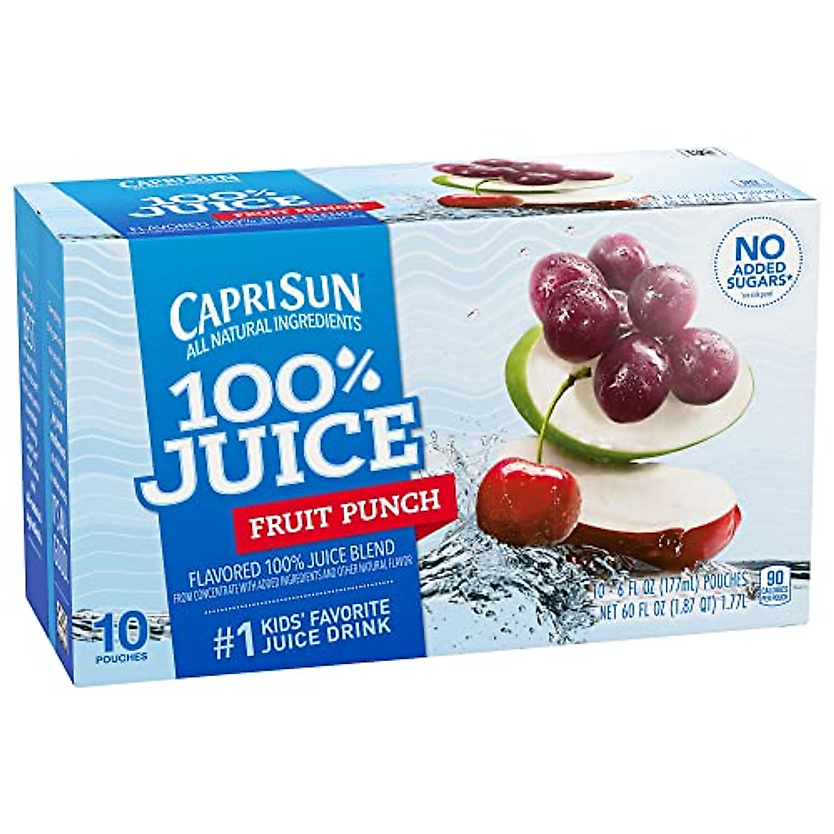 Capri Sun 100% Juice Fruit Punch Naturally Flavored Kids Juice Blend (40 ct Pack, 4 Boxes of 10 Pouches)
