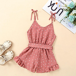 Tepuce 2T Girls Clothes Summer Baby Strap Sleeveless One Piece Halter Romper Casual Jumpsuit, Pink Heart 2-3T/100cm
