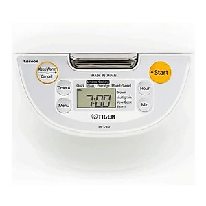 Tiger JBV-S18U 10-Cup Microcomputer Controlled 4-in-1 Rice Cooker (White) Bundle with Rice Washing Bowl and Bamboo Spoon (3 Items)