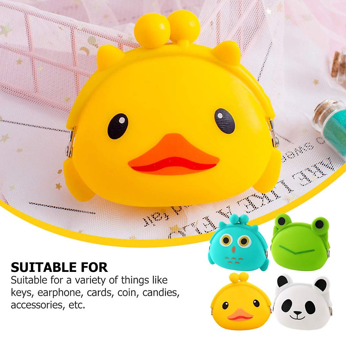 Mini Cute Silicone Coin Bag: Kids Cartoon Animal Change Pouch Small Silicone Purse for Children Toddlers Coin Change Earphone Container 4pcs Random Style