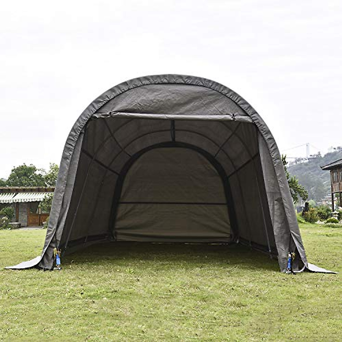 Walsport Carport Garage Car Canopy Tent Patio Portable for Garden Storage Large Heavy Duty Grey 20 x 10 x 8 Feet Round Roof