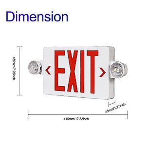 CMMZY Red Exit Sign with Emergency Light, Two Adjustable Head,Exit Sign with Battery Backup,US Standards,UL Certified,Exit Sign Combo for Business,AC 120/277V,2 Pack