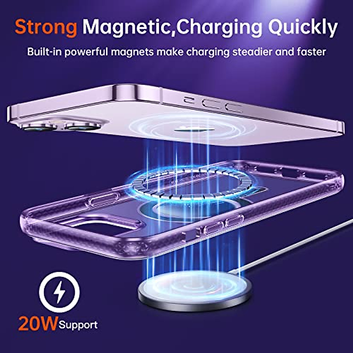 JUESHITUO for iPhone 14 Plus Case [Not Yellowing] [Military Grade Protection] [No.1 Strong Magnets] Magnetic Built-in Compatible with MagSafe Case 6.7 inch, Deep Purple
