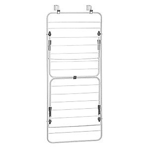 mDesign Steel Collapsible Over The Door, Hanging Laundry Dry Rack Clothes Organizer, 2 Tiers - for Indoor Air-Drying Clothing, Towels, Lingerie, Hosiery, Delicates - Folds Compact - White/Gray