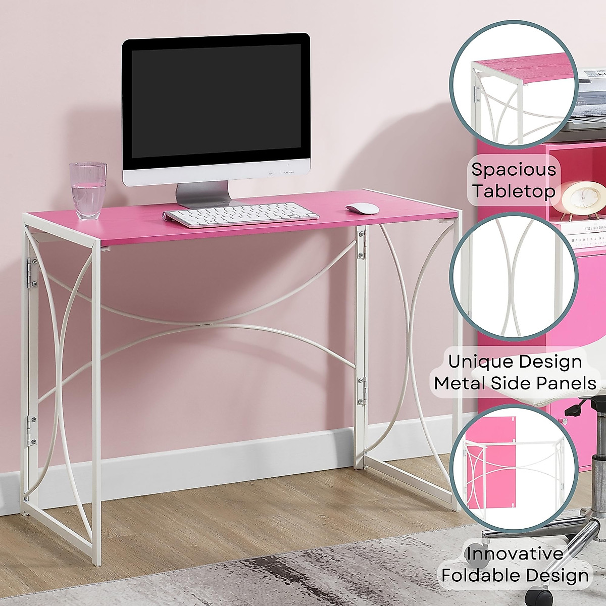 Convenience Concepts Designs2Go Nova Folding Desk, Pink/White