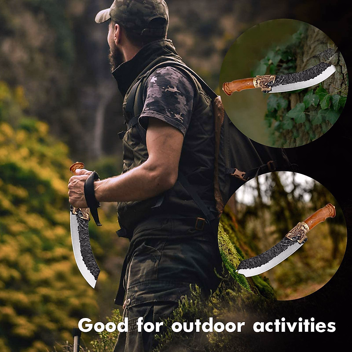 Golden Bird Meat Cleaver Knife Hand Forged Butcher Breaking Knife Set Professional Boning Knife with Sheath German Carbon Steel Kitchen Knives Pack for Home, Camping, Outdoors