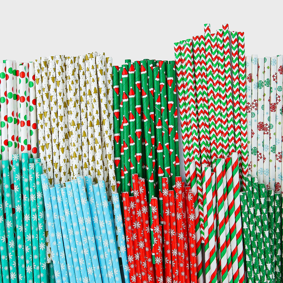 Weemium Christmas Paper Straws - Pack of 200 in 10 Designs - Biodegradable Christmas Straws for Drinking, Party & Crafts