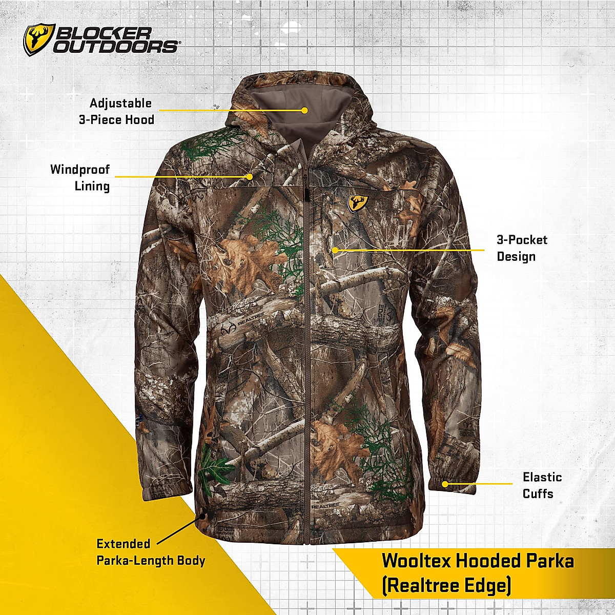 SCENTBLOCKER Scent Blocker Shield Series Wooltex Hooded Parka for Men, Camo Hunting Jacket (RT Edge, X-Large)