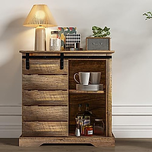 Wonder Comfort Rattan Sideboard Buffet Cabinet with 2 Open Doors, Kitchen Storage Console Table for Living, Dining Room, Bedroom, Entryway, Rustic Brown