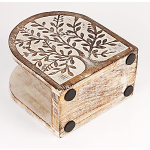 Wooden White Wash Tree of Life Tissue Paper Holder with Full Size Decorative Napkin Stand Tissue Paper Organizer for Home & Kitchen Dining Table Stand