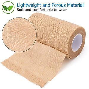 LotFancy Self Adhesive Bandage Wrap, 6 Pack, 4 in x 5 Yards, Non Woven Elbow Cohesive Bandage, First Aid Medical Tape for Ankle, Knee & Wrist Sprains, Tan Color