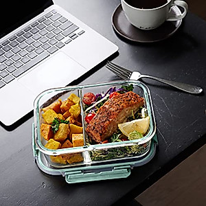 edge 2 Section Airtight Rectangle Glass Food Locktop Container (1500ML) 2 Pack, Mint