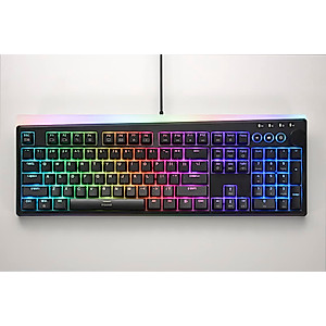 i-rocks K71M RGB Mechanical Gaming Keyboard with Media Control Knob, Gateron Switches (Brown), 107 Keys w/Full NKRO, PBT Keycaps, Multimedia Hotkeys, Detachable USB-C Cable and Onboard Storage, Black