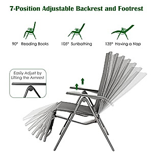 Tangkula Outdoor Folding Lounge Chair, Patio Reclining Chair W/7 Adjustable Backrest & Footrest Positions, Portable Chaise Lounge Chair w/Aluminum Frame for Poolside, Balcony, Backyard, Garden