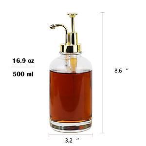 Hzxcuim 16.9 oz Syrup Dispenser with Pump, Syrup Bottle with Gold Pumps 2-Pack，Pump Glass Syrup Bottle, Coffee Syrup Dispenser for Coffee Bars (Gold-2pack)