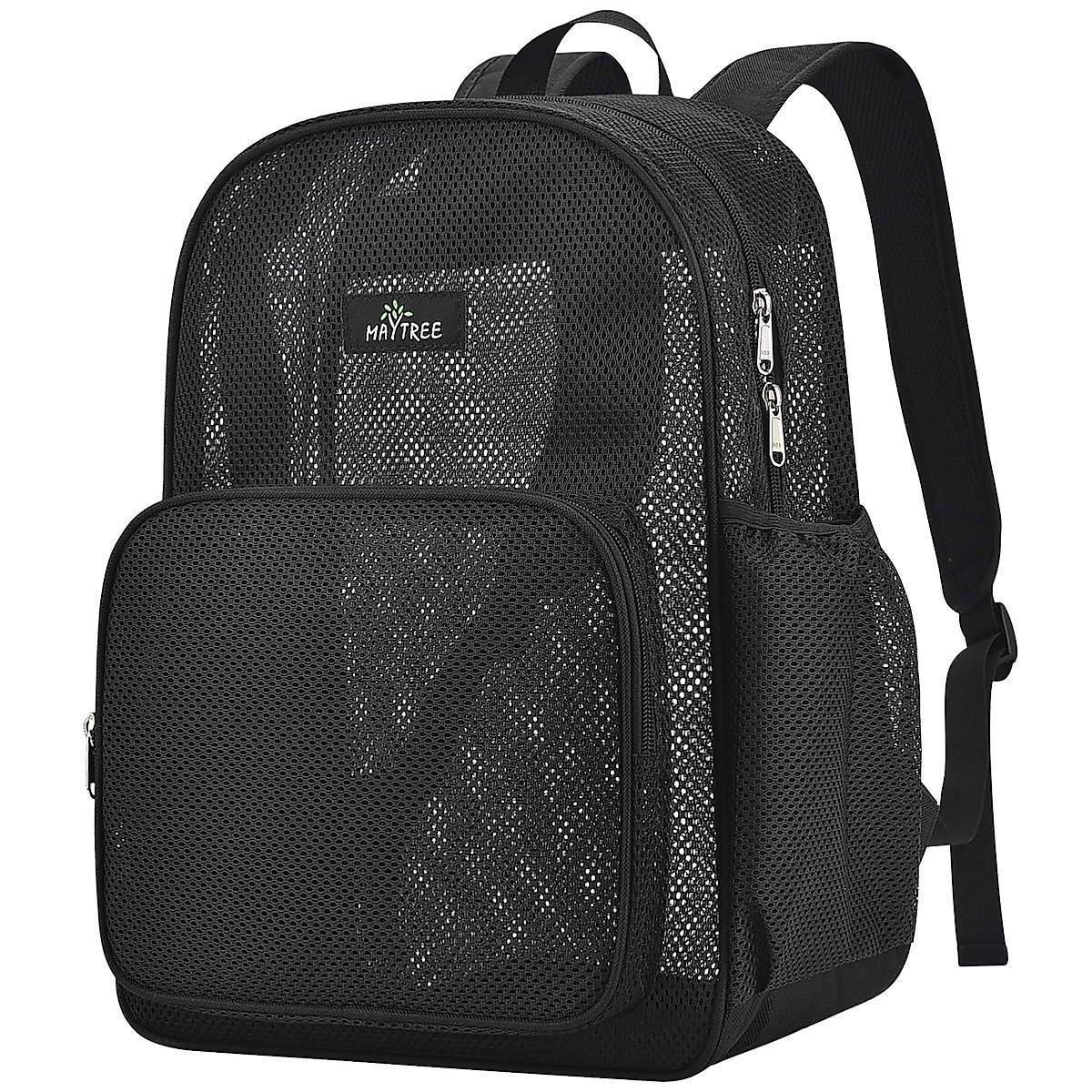 MAY TREE Heavy Duty Mesh Backpack, Semi-Transparent Mesh Backpack, See Through Mesh Backpack for Commuting, Swimming, Travel, Beach, Outdoor Sports (Black)