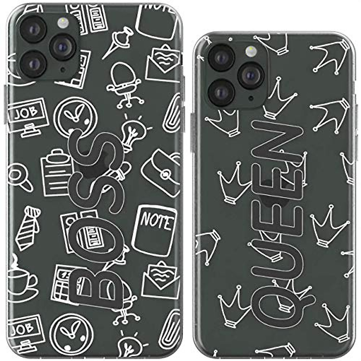 Toik Matching Couple Cases for Apple iPhone 11 Pro Xs Max Xr 10 X 8 Plus 7 6s 5s SE Cover Boyfriend Clear Lightweight Queen Basic Pattern Cute Protective Soulmate Boss Silicone Anniversary Simple