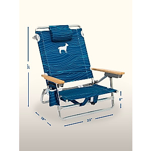 Raise Your Game Portable Backpack Beach Chair, Folding with 5 Positions, Storage Cup Holder and Bottle Opener with Phone Pocket, Headrest (Blue)
