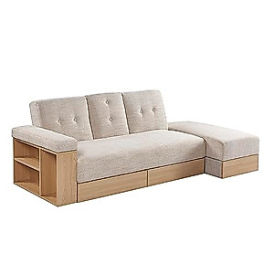 YUNLife&Home Multi-Functional Futon Sofa Loveseat Convertible Sleeper Couch Bed Daybed with 2 Cup Holders, Drawers and Storage Box Can Be Used As Tea Table and Pedal for Living Room Small Space