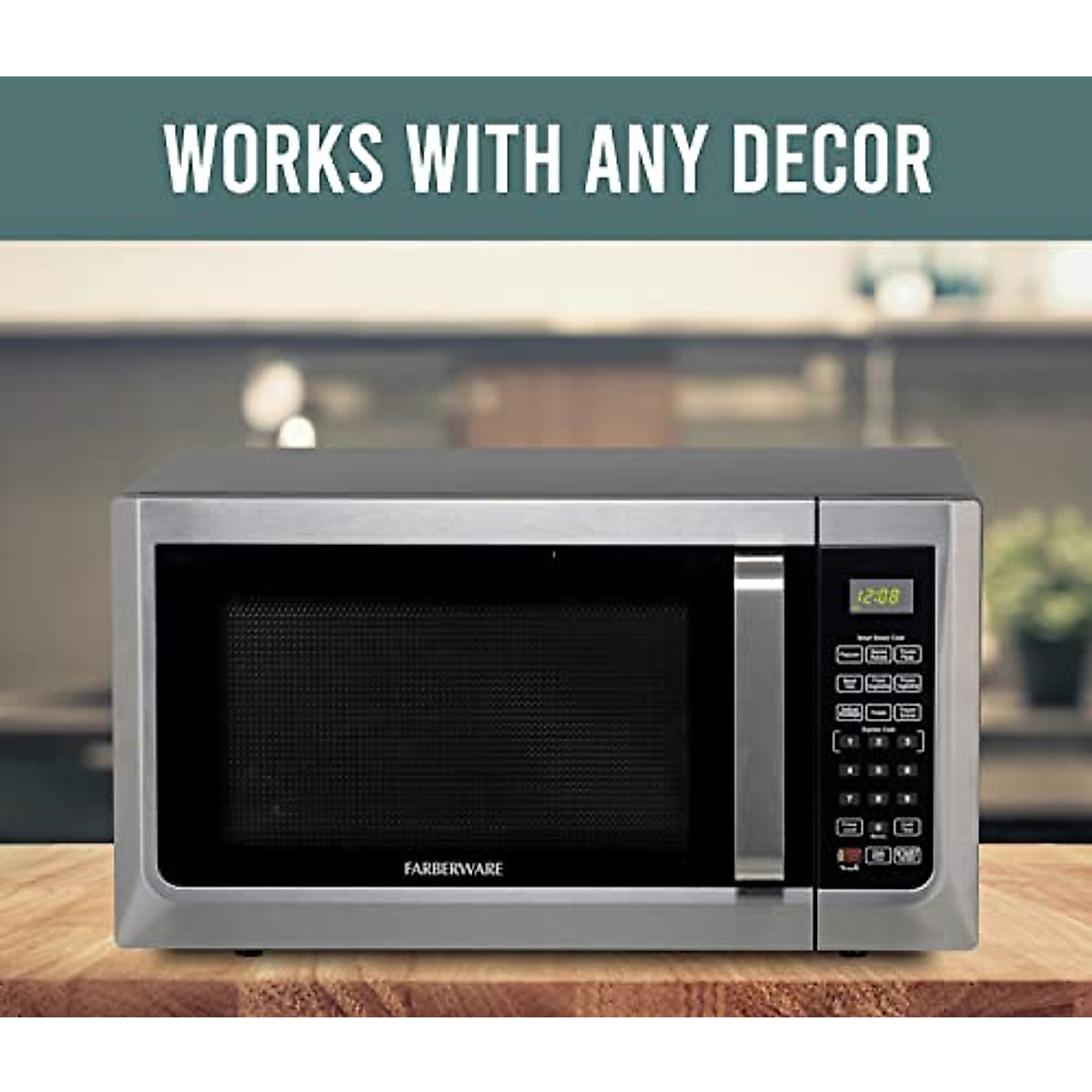 Farberware Countertop Microwave 1100 Watts, 1.3 cu ft - Microwave Oven With LED Lighting and Child Lock - Perfect for Apartments and Dorms - Easy Clean Stainless Steel