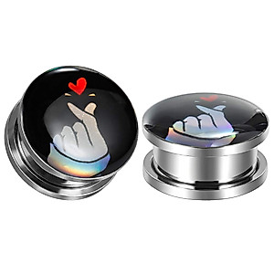 TBOSEN 10 Pcs Epoxy Stanless Steel Screw Fit Ear Gauges Ear Plug Flesh Plugs Piercing Jewelry 2g - 1-3/16 inch