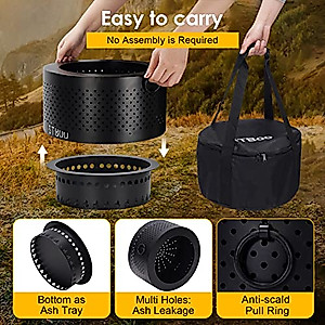 Smokeless Fire Pits for Outside with Portable Carrying Storage Bag, 13x8.7 Inch Low Smoke Camping Stove, Portable Firepits Outdoor Wood Burning for Bonfire Picnic Backyard Cooking on Beach, Black, S