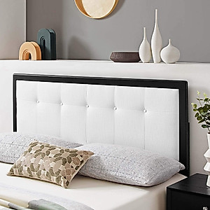 Modway Draper Tufted Full Fabric and Wood Headboard in Black White