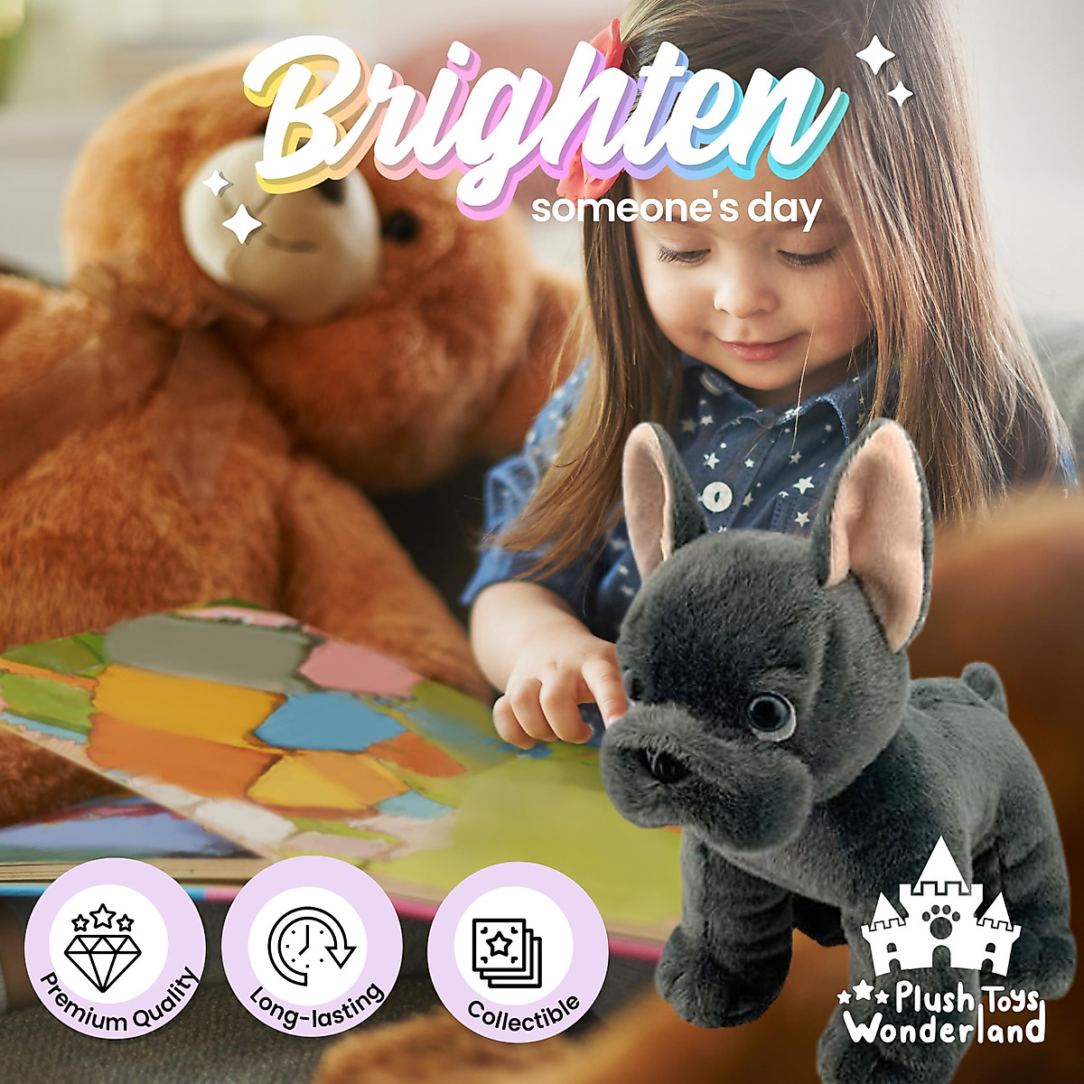 Freddie The Frenchie Plush Toy - 16-Inch Soft Stuffed Animal - Adorable Cuddle Buddy for Kids Aged 3 and Up - Ideal Gift for Dog Lovers and Imaginative Play