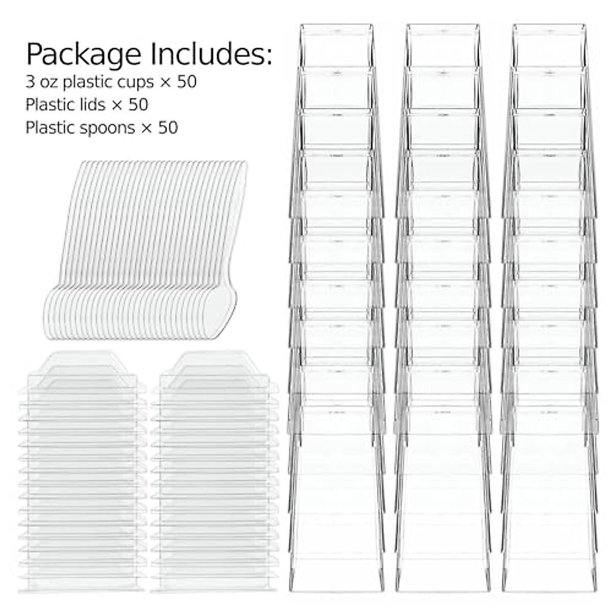 Zezzxu 3 oz Mini Plastic Dessert Cups with Lids and Spoons, 50 Pack Square Dessert Shot Glasses Shooter Cups for Appetizers Parfaits Mousse Trifle Fruit Pudding