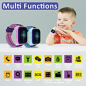 cjc 4G Watch Phone for Children, Kids Anti-Lost Smart Watch IP67 Waterproof Supports Video Chat, Messages, Kids School Mode, SOS Function, GPS Location, Camera and Pedometer for Boys and Girls (Blue)