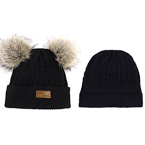 Baby Beanie Hat Double Pom Pom Toddler Beanies Warm Knit Infant Winter Hat Caps for Kids Boys Girls White