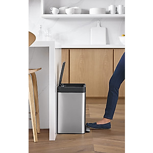 KOHLER 8 Gallon Compact Hands-Free Kitchen Step Can, Trash Can with Foot Pedal, Quiet-Close Lid, Stainless Steel, K-20942-ST