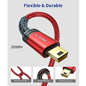 JSAUX Mini USB to Type C Cable, USB C to Mini USB 6.6FT Cable Charging Cord for GoPro Hero 3+, PS3 Controller, MP3 Player, Dash Cam, Digital Camera, GPS Receiver, PDAs and More Mini B Devices 2M/Red